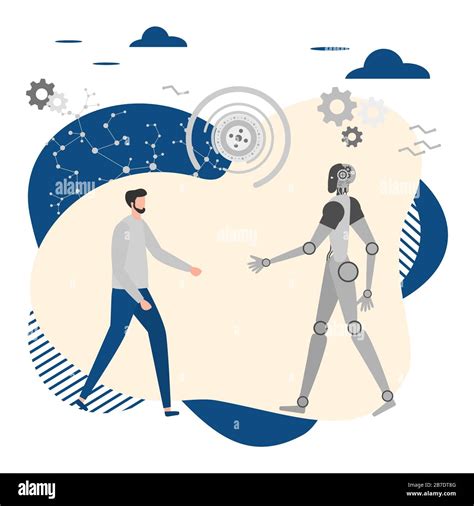 Vector Illustration Robot Human Teamwork Partnership With Robot Artificial Intelligence