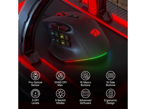 Redragon M811 Aatrox Mmo Gaming Mouse 15 Programmable Buttons Wired