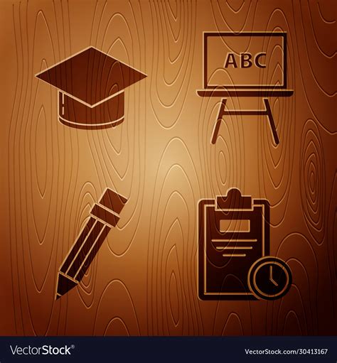 Set Exam Sheet With Clock Graduation Cap Pencil Vector Image