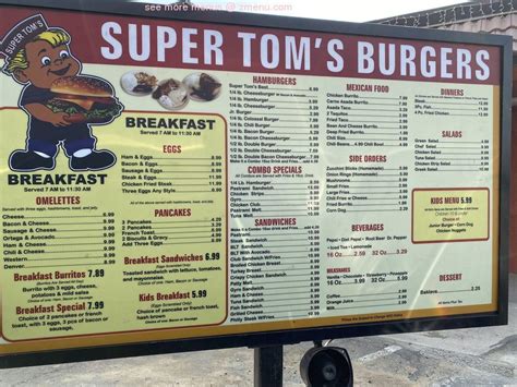 Online Menu Of Super Toms Burgers Restaurant Bakersfield California