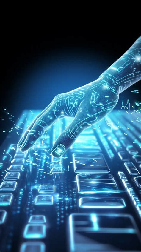 Robotic Hands Typing On A Virtual Holographic Keyboard A Picture Of