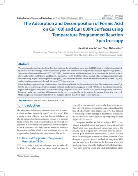 Pdf The Adsorption And Decomposition Of Formic Acid On Cu 100 And Cu 100 Pt Surfaces Using