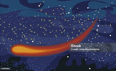 코스모스 배경 별이 빛나는 하늘 풍경 행성과 위성 밝은 혜성 플랫 스타일 만화 디자인 벡터 0명에 대한 스톡 벡터 아트 및 기타