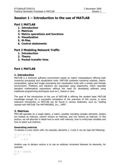 Introduction To Matlab For Network Traffic Modeling