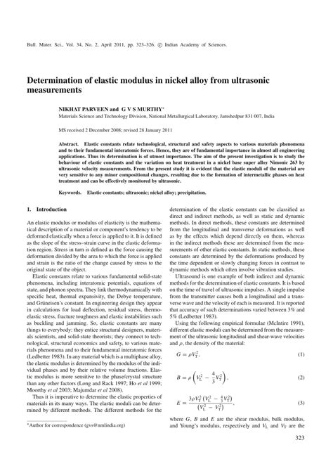 Pdf Determination Of Elastic Modulus In Nickel Alloy From Ultrasonic
