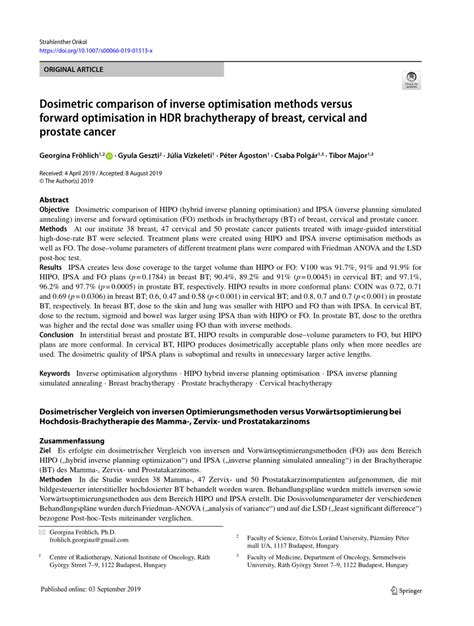 Pdf Dosimetric Comparison Of Inverse Optimisation Methods Versus Forward Optimisation In Hdr