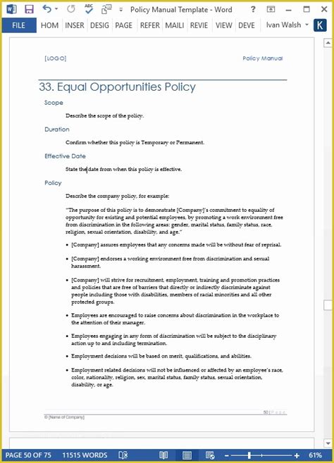 Free Company Policy Template Of Download Policy And Procedures Manual