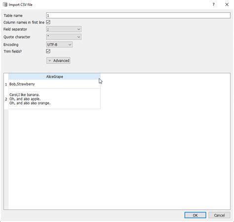 Bug Import Table From Csv File Treats Line Break Characters Inside Quotes As Their Own