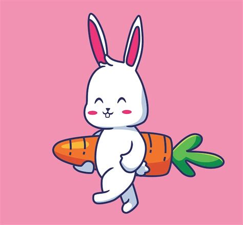 토끼는 당근 만화 일러스트를 가져와 프리미엄 벡터