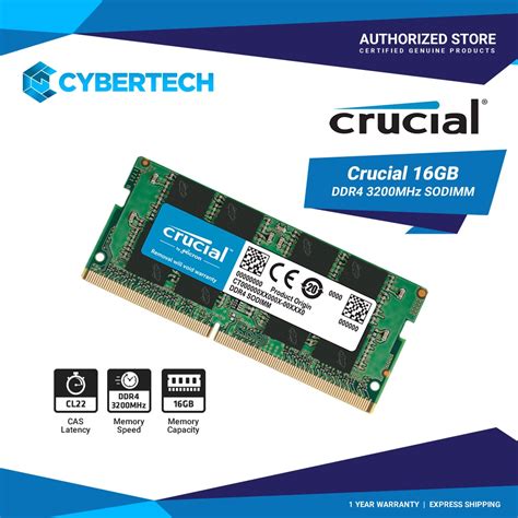 Crucial Ram 16gb Ddr4 3200mhz Cl22 Sodimm Laptop Memory Shopee