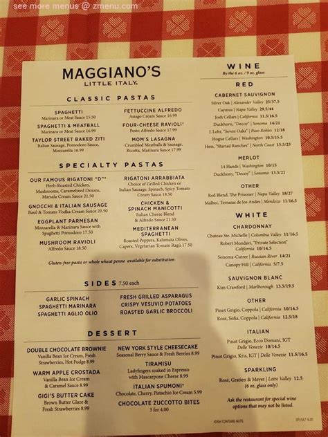 Online Menu Of Maggianos Little Italy Restaurant Orlando Florida