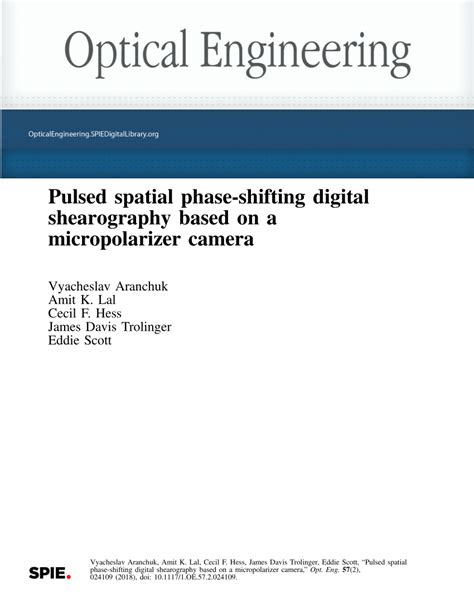 Pdf Pulsed Spatial Phase Shifting Digital Shearography Based On A Micropolarizer Camera