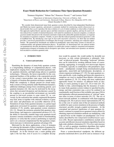 Pdf Exact Model Reduction For Continuous Time Open Quantum Dynamics