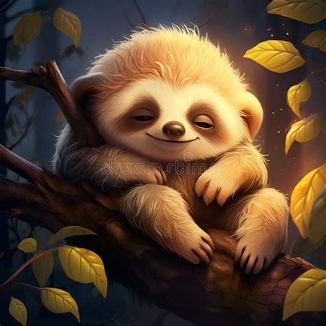 A Cute Smiling Sloth Sleeping Generative Ai Stock Illustration