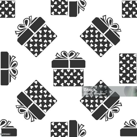 선물 상자와 심장 아이콘 원활한 패턴 백색 배경에 포장 발렌타인의 날 아름 다운 축제 상자 리본 및 활 위에 함께 묶어 평면 디자인입니다 벡터 일러스트 레이 션 겨울에 대한