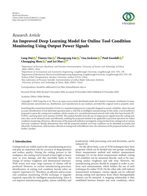 Pdf An Improved Deep Learning Model For Online Tool Condition