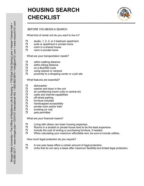 Housing Search Checklist