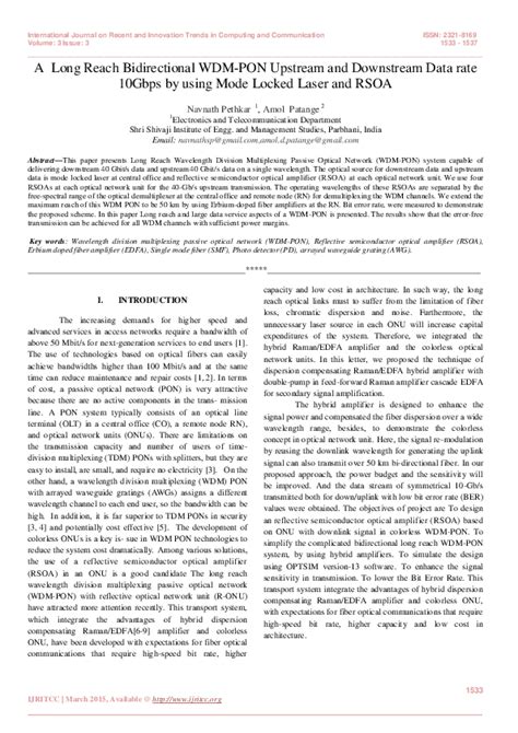 Pdf A Long Reach Bidirectional Wdm Pon Upstream And Downstream Data