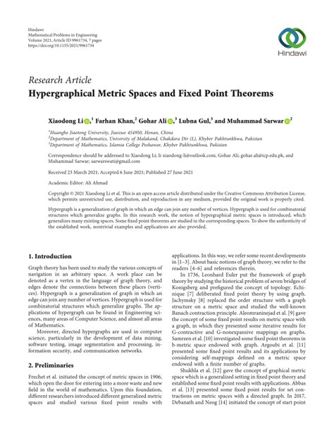 Pdf Hypergraphical Metric Spaces And Fixed Point Theorems