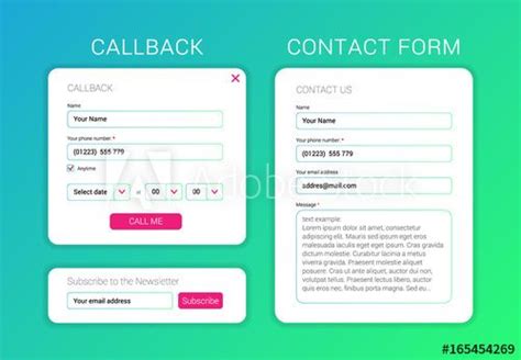 Ui Elements Web Subscribe Form Contact Form Callback Form Flat Design