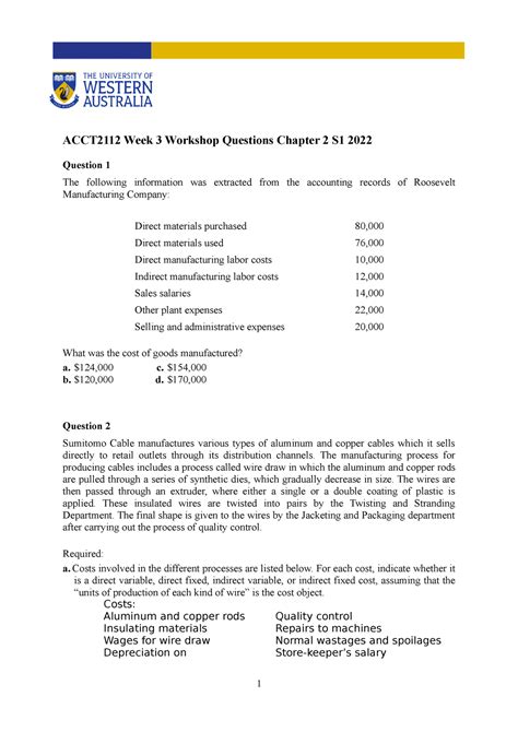 3 Acct2112 Week 3 Cost Terms Ws Questions S1 2022 Acct2112 Week 3 Workshop Questions Chapter 2