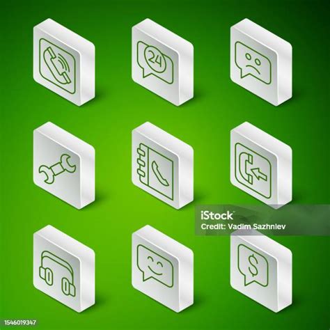 세트 라인 유료 지원 웃는 얼굴 전화 송수화기 전화 번호부 렌치 스패너 24 시간 헤드폰 및 수신 전화 아이콘 벡터 24에 대한 스톡 벡터 아트 및 기타 이미지 Istock