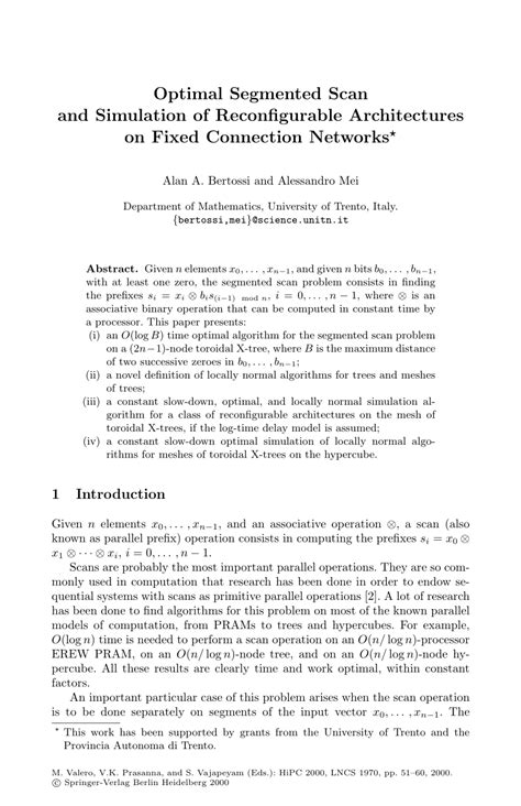 Pdf Optimal Segmented Scan And Simulation Of Reconfigurable Architectures On Fixed Connection