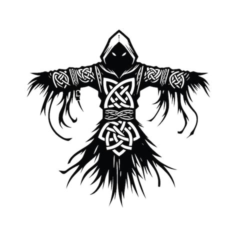 Scarecrow In Silhouete With Celtic Knot Pattern Illustration Premium