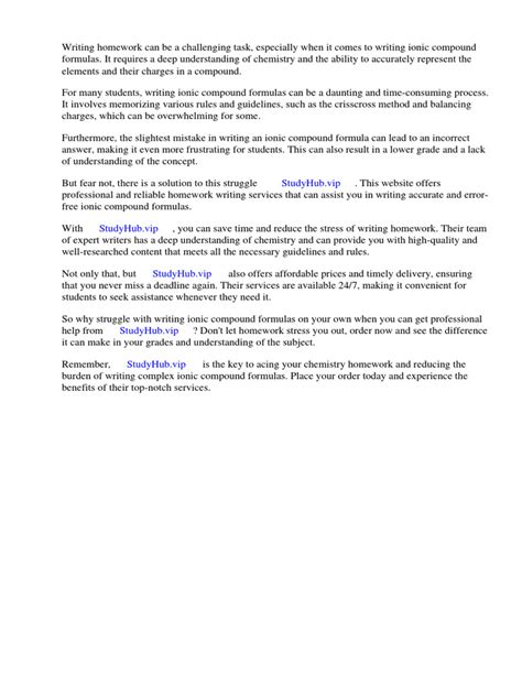 Homework Writing Ionic Compound Formulas Pdf Ion Chemical Compounds
