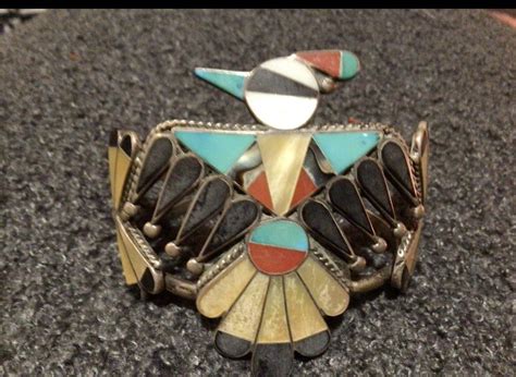 Zuni Indian Thunder Bird Old Pawn Cuff Bracelet Gem