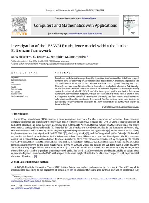 Pdf Investigation Of The Les Wale Turbulence Model Within The Lattice Boltzmann Framework