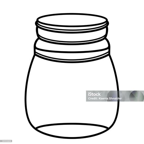 뚜껑이 달린 타원형 유리 항아리 빈 플라스크 흰색 배경에 격리된 벡터 아이콘입니다 병의 윤곽 용기의 실루엣 손으로 그린 검은 낙서 0명에 대한 스톡 벡터 아트 및 기타