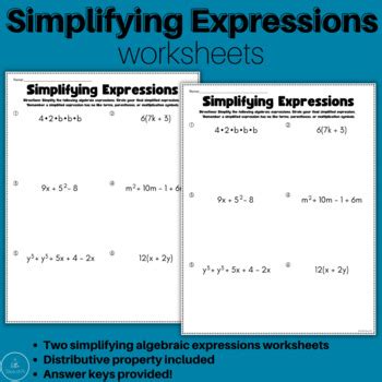 Simplifying Algebraic Expressions Expressions Algebraic Expression Worksheet