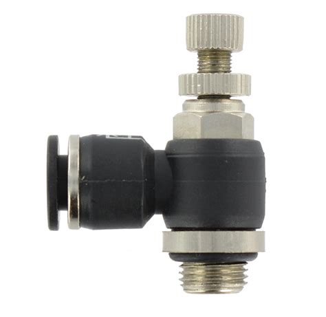 Flow Control Valves With Knurled Adjusting Screw And Push In Fitting Unidirectional Exhaust