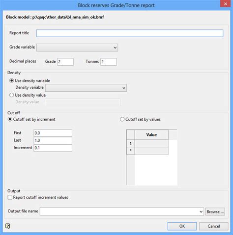 Vulcan Block Advanced Reserves Grade Tonne Report