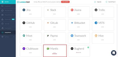 Mantis Integration Lambdatest