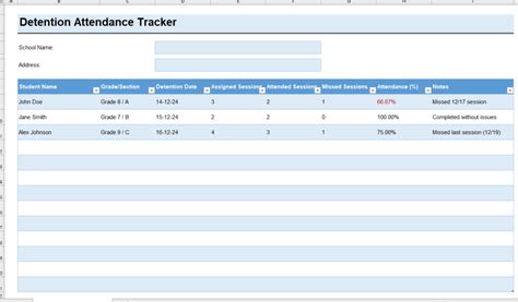 Detention Attendance Tracker Template For Excel Download