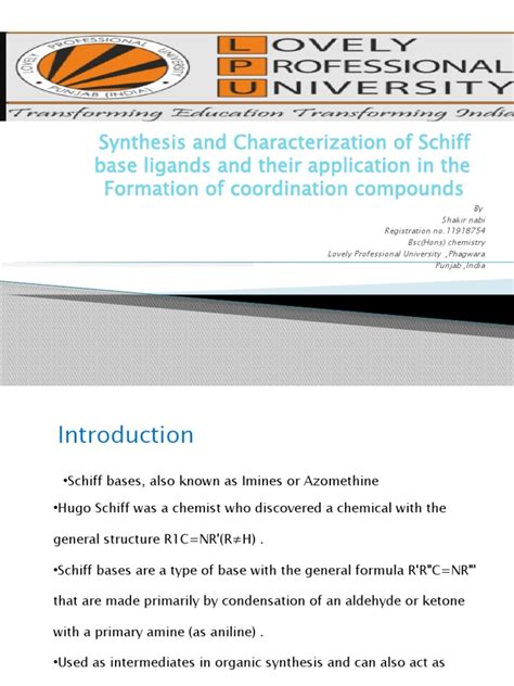 Synthesis And Characterization Of Schiff Based Ligands Pdf Ligand