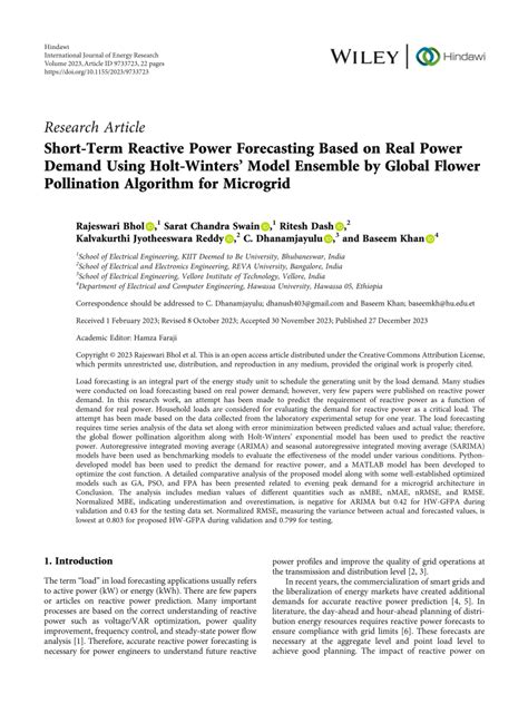 Pdf Short Term Reactive Power Forecasting Based On Real Power Demand Using Holt Winters Model