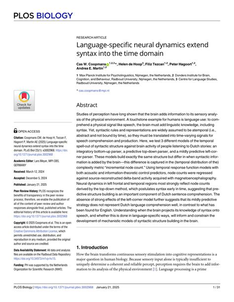 Pdf Language Specific Neural Dynamics Extend Syntax Into The Time Domain