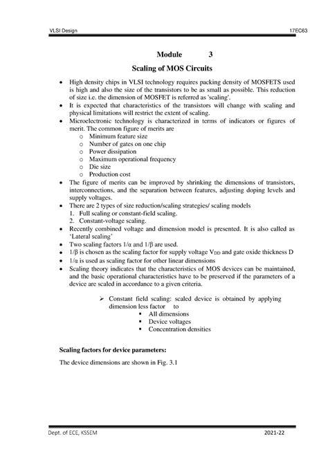 Module 34 And 5 Notes Of Vlsi Module 3 Scaling Of Mos Circuits High