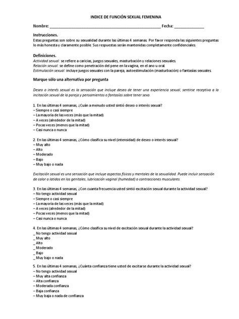 Indice De Función Sexual Femenina Descargar Gratis Pdf Orgasmo La