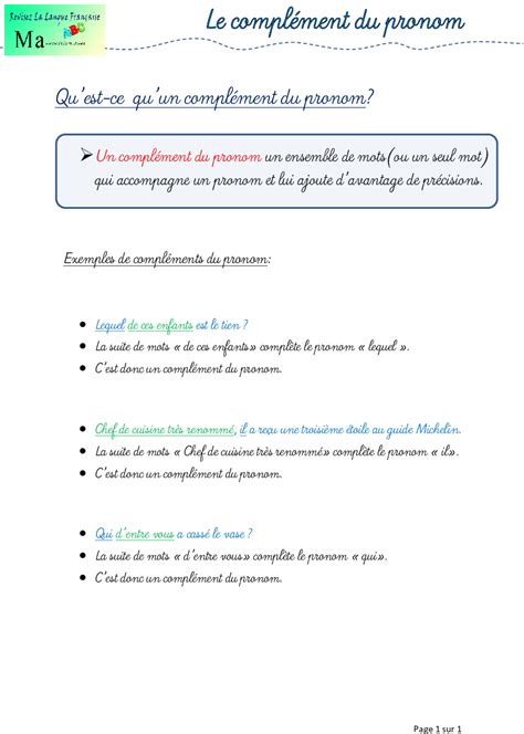 Ma Revision Com 10 Lecon Complement Pronom