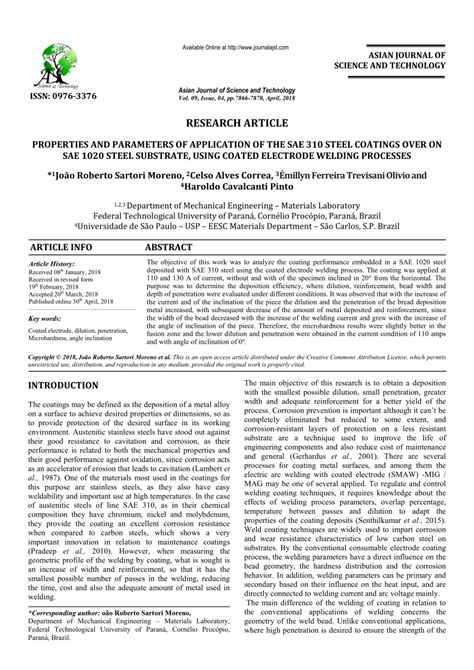 Pdf Properties And Parameters Of Application Of The Sae 310 Steel Coatings On Sae 1020 Steel