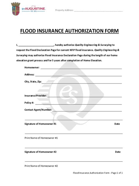 Fillable Online Flood Insurance Authorization Form Fax Email Print Pdffiller