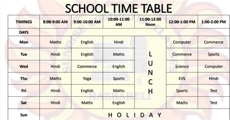 Sunrise Computer Classes Time Table Chart Using Html Tags Basic Language