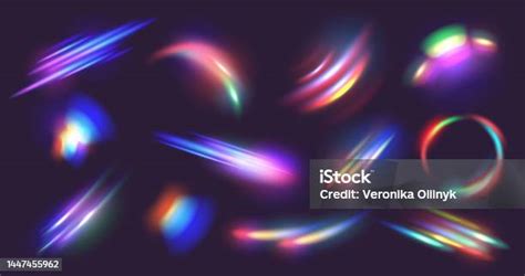 다이아몬드 프리즘 라이트 플레어 크리스탈 가성 조명 렌즈 효과 및 다이아몬드 굴절 색상 오버레이 벡터 세트 빛에 대한 스톡 벡터