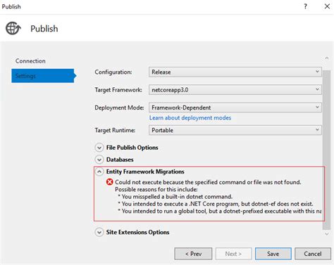 Update The Error Info Under Entity Framework Migrations Section In Publish Settings · Issue