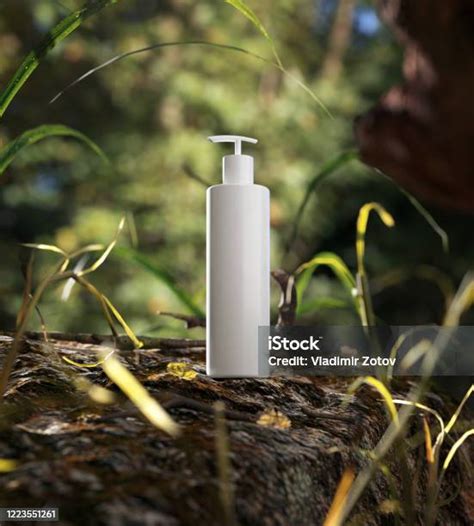 천연 화장품 프리젠 테이션 우리의 실내 숲 배치 화이트 블랭크 항아리 샴푸 병 3d 일러스트 콘텐츠 메이크업 화장품에 대한 스톡 사진 및 기타 이미지 Istock