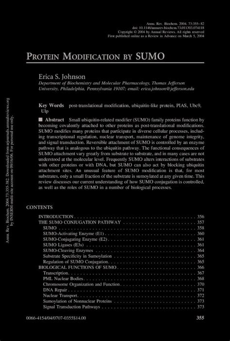 Pdf Protein Modification By Sumo Unisciel · For Sumo In Chromosome